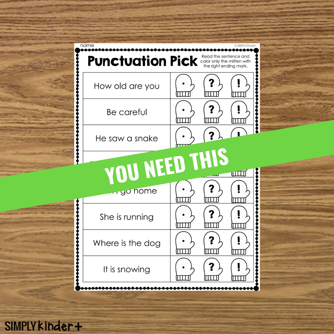 Punctuation Pick - Winter Sentences - Simply Kinder + Printable Membership