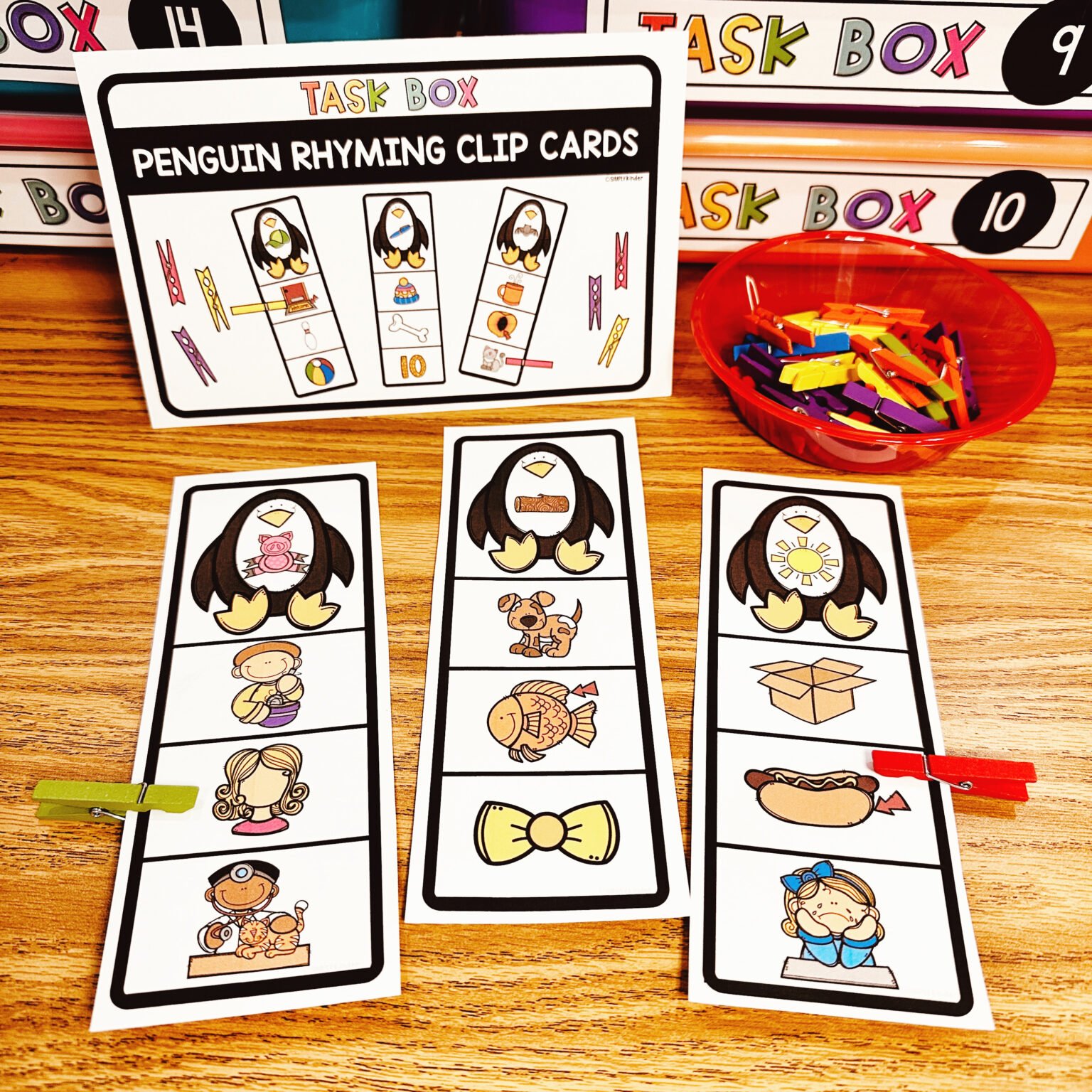 Penguin Rhyming Clip Cards Morning Bins/Task Boxes - Simply Kinder ...