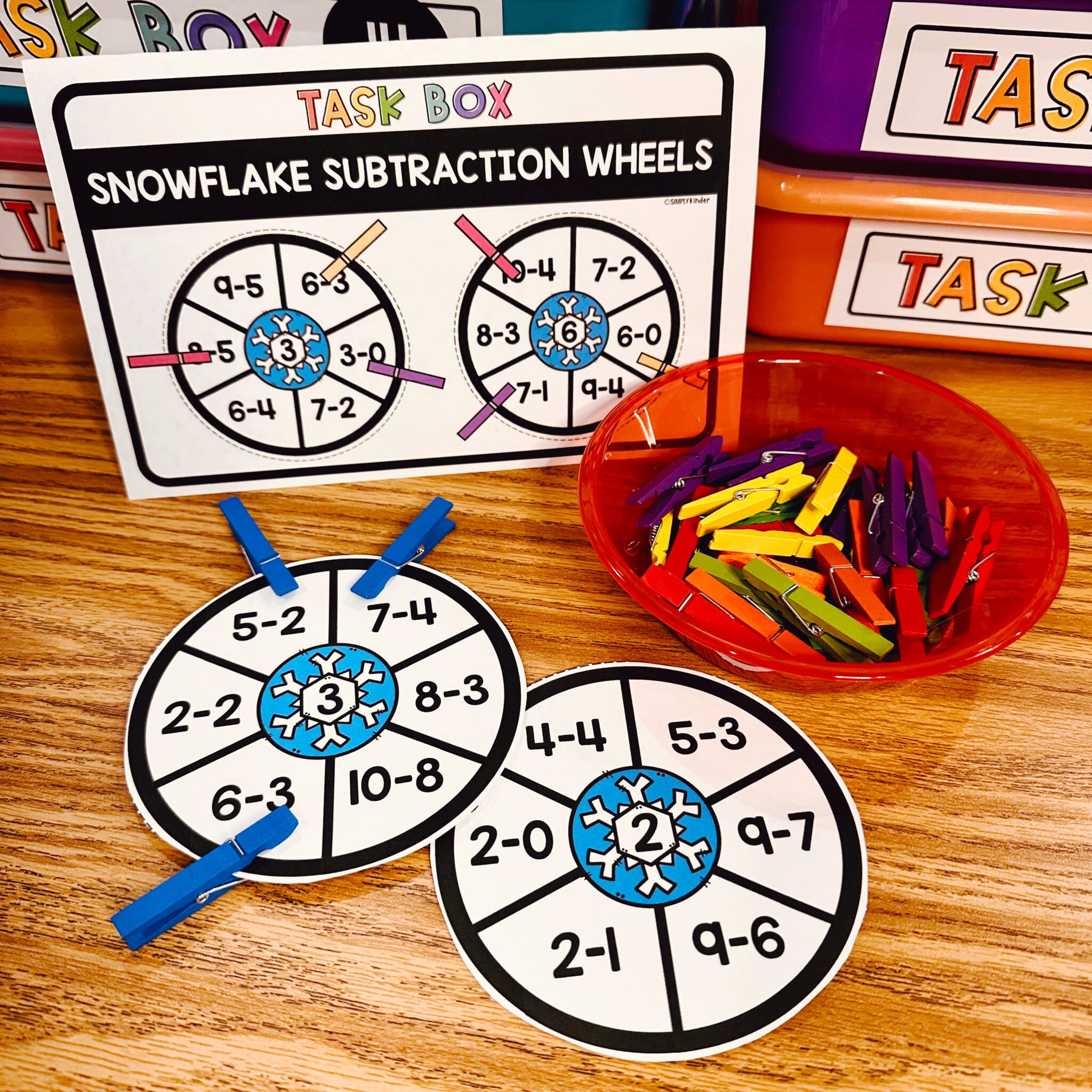 Snowflake Subtraction Wheel Morning Bins/Task Boxes - Simply Kinder ...