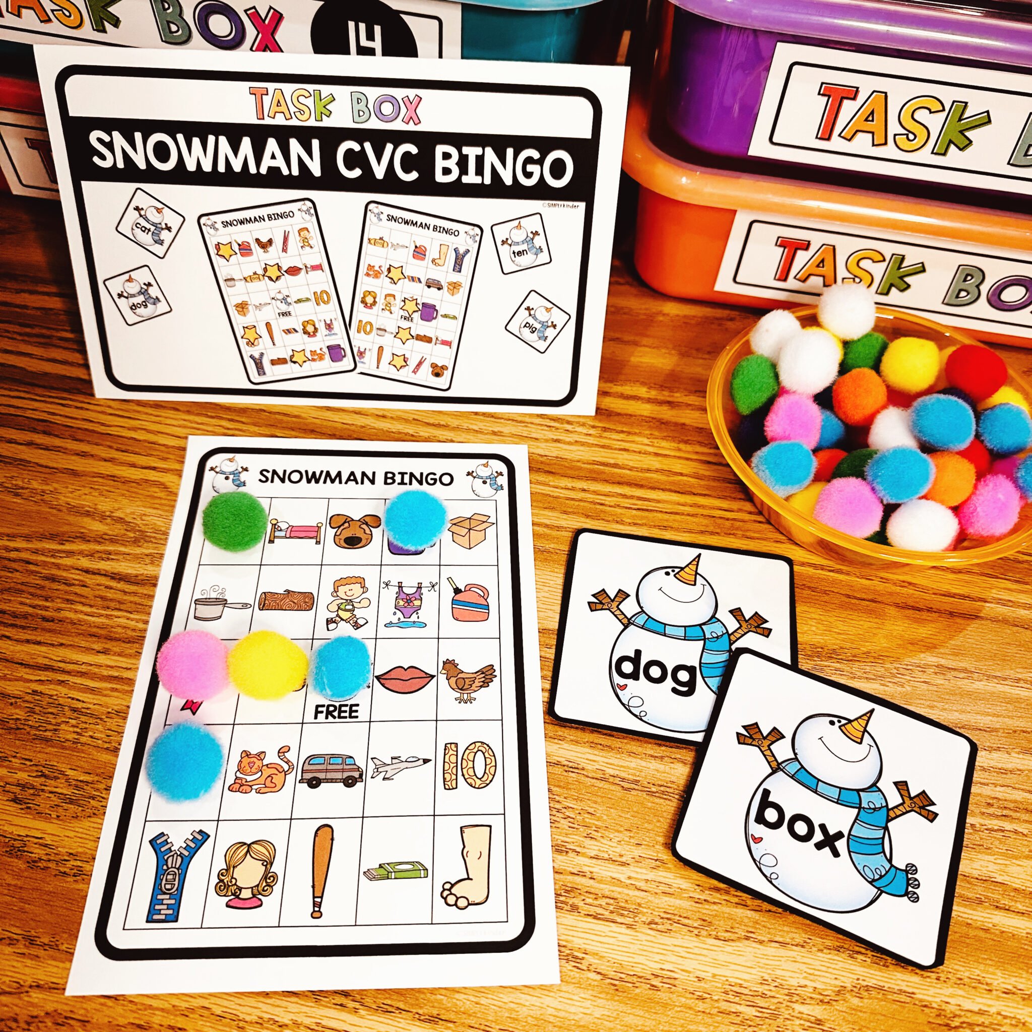Snowman CVC Bingo Morning Bins/Task Boxes - Simply Kinder + Printable ...