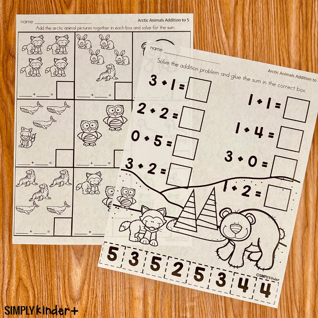 Arctic Animals Addition Printables - Simply Kinder Plus