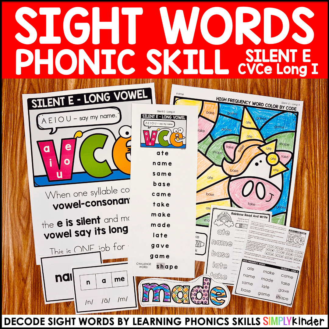 Silent E with Long I Sight Words by Phonics Skills - Simply Kinder ...