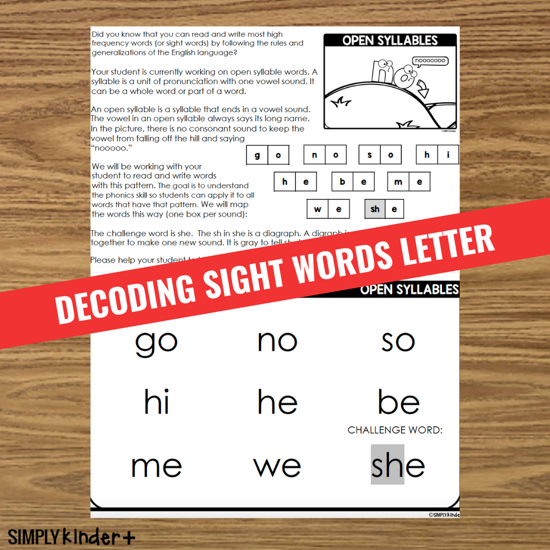 CV Open Syllable Letter - Sight Words by Phonics Skills - Simply Kinder ...
