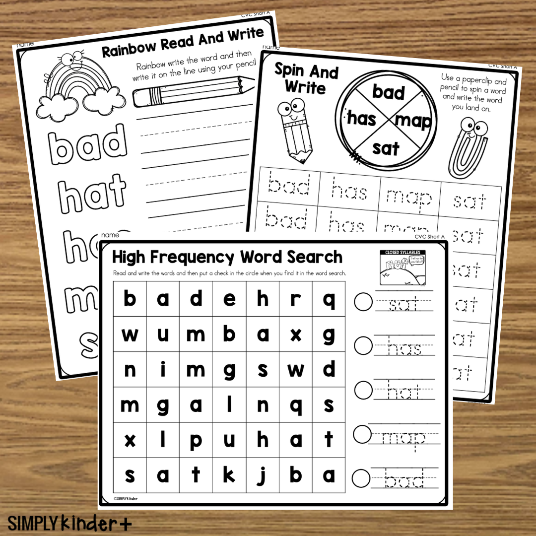 CVC Short A Printables - Sight Words by Phonics Skills - Simply Kinder ...