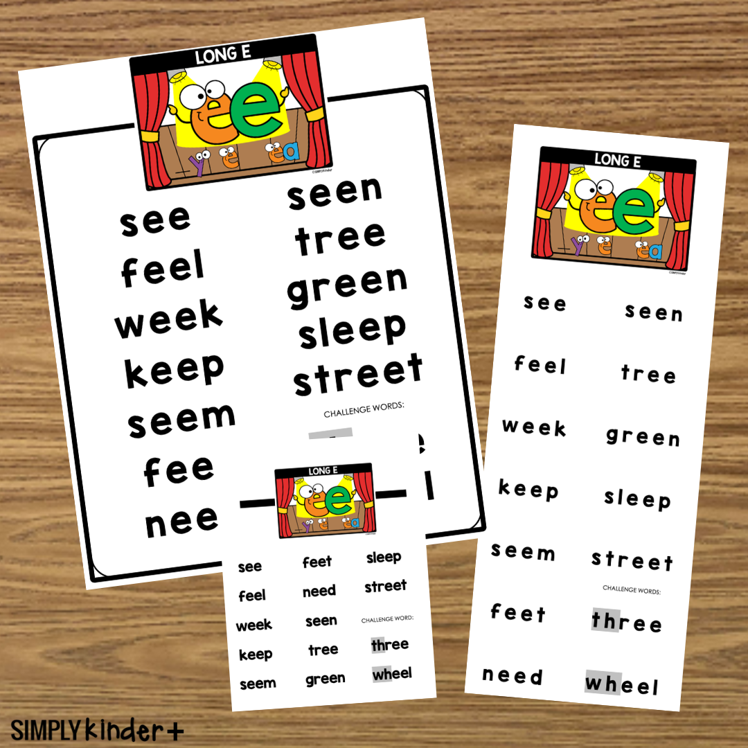 Long E Spelled EE Word Lists - Sight Words by Phonics Skills - Simply ...
