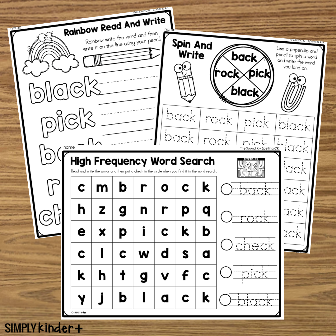 K Sound Spelled CK Printables - Sight Words by Phonics Skills - Simply ...