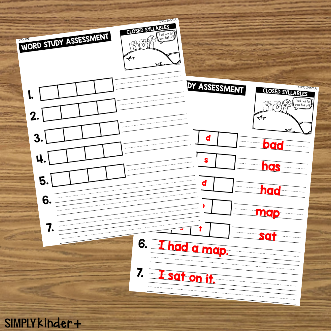 CVC Short A Assessments - Sight Words by Phonics Skills - Simply Kinder ...