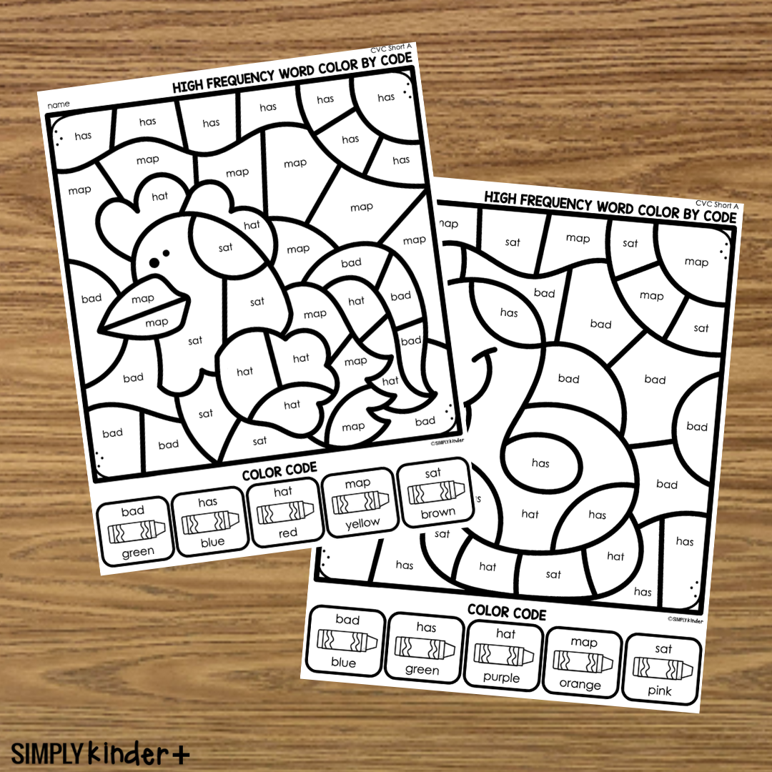 CVC Short A Color By Code - Sight Words by Phonics Skills - Simply ...