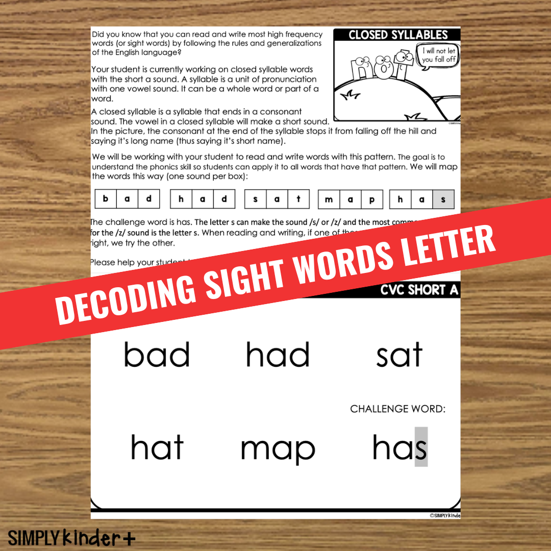 CVC Short A Letter - Sight Words by Phonics Skills - Simply Kinder ...