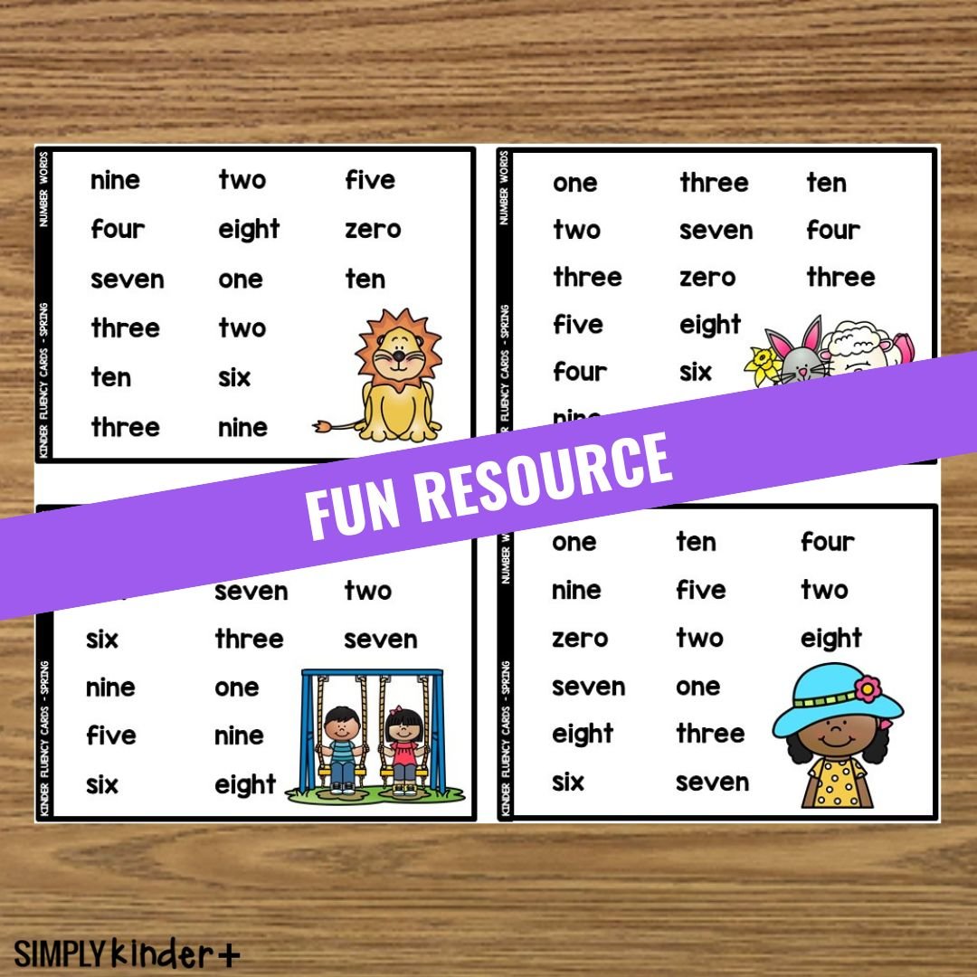Number Words Kindergarten Fluency - Spring - Simply Kinder + Printable ...