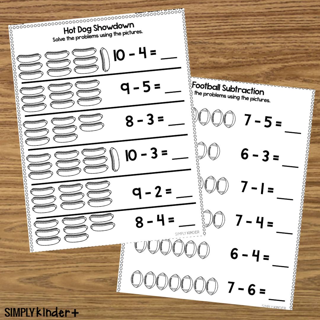 Subtraction- No-Prep Football Printable - Simply Kinder + Printable ...