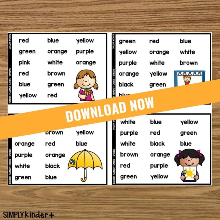 Word Colors Kindergarten Fluency - Spring - Simply Kinder + Printable ...