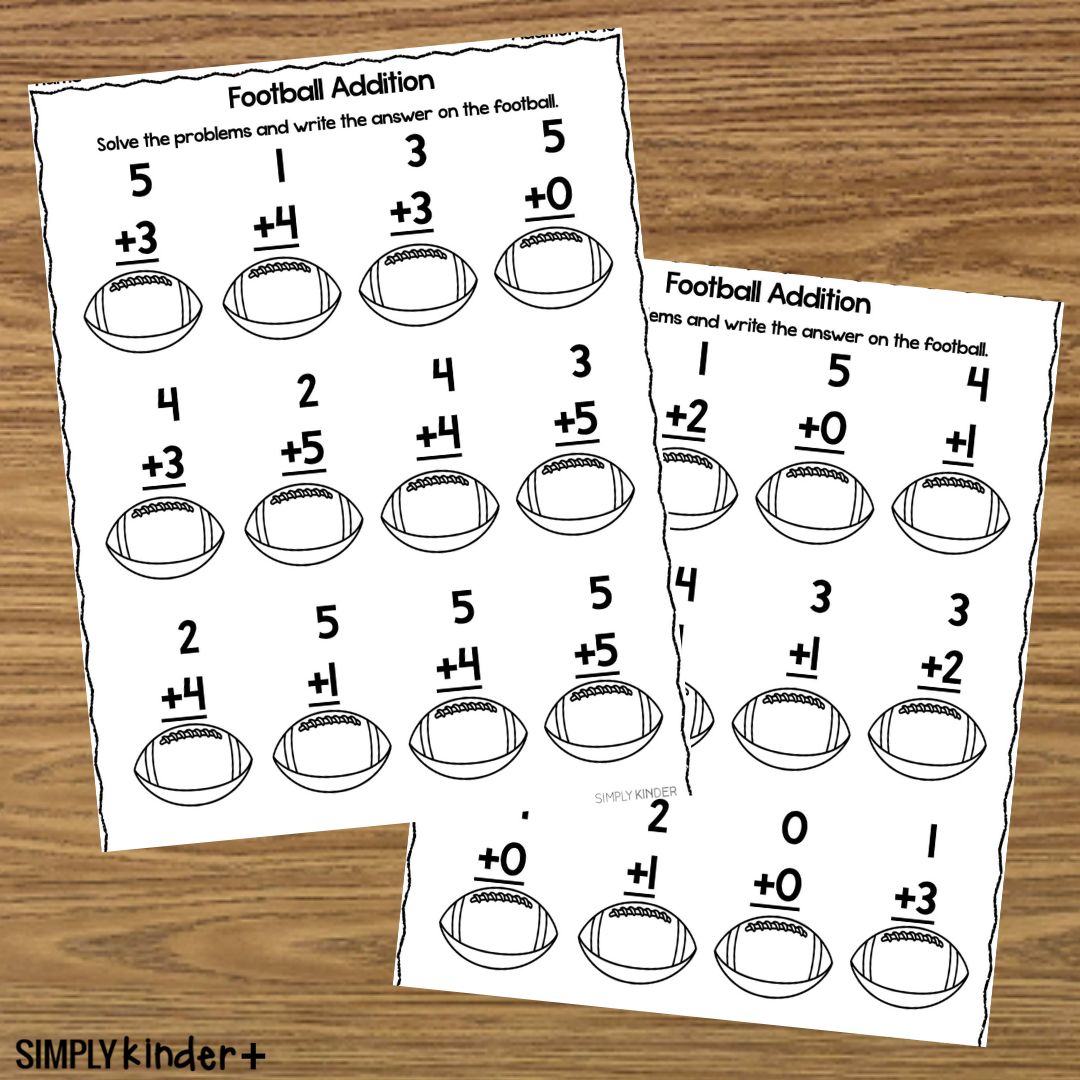 Football Addition No Prep Football Printable - Simply Kinder ...