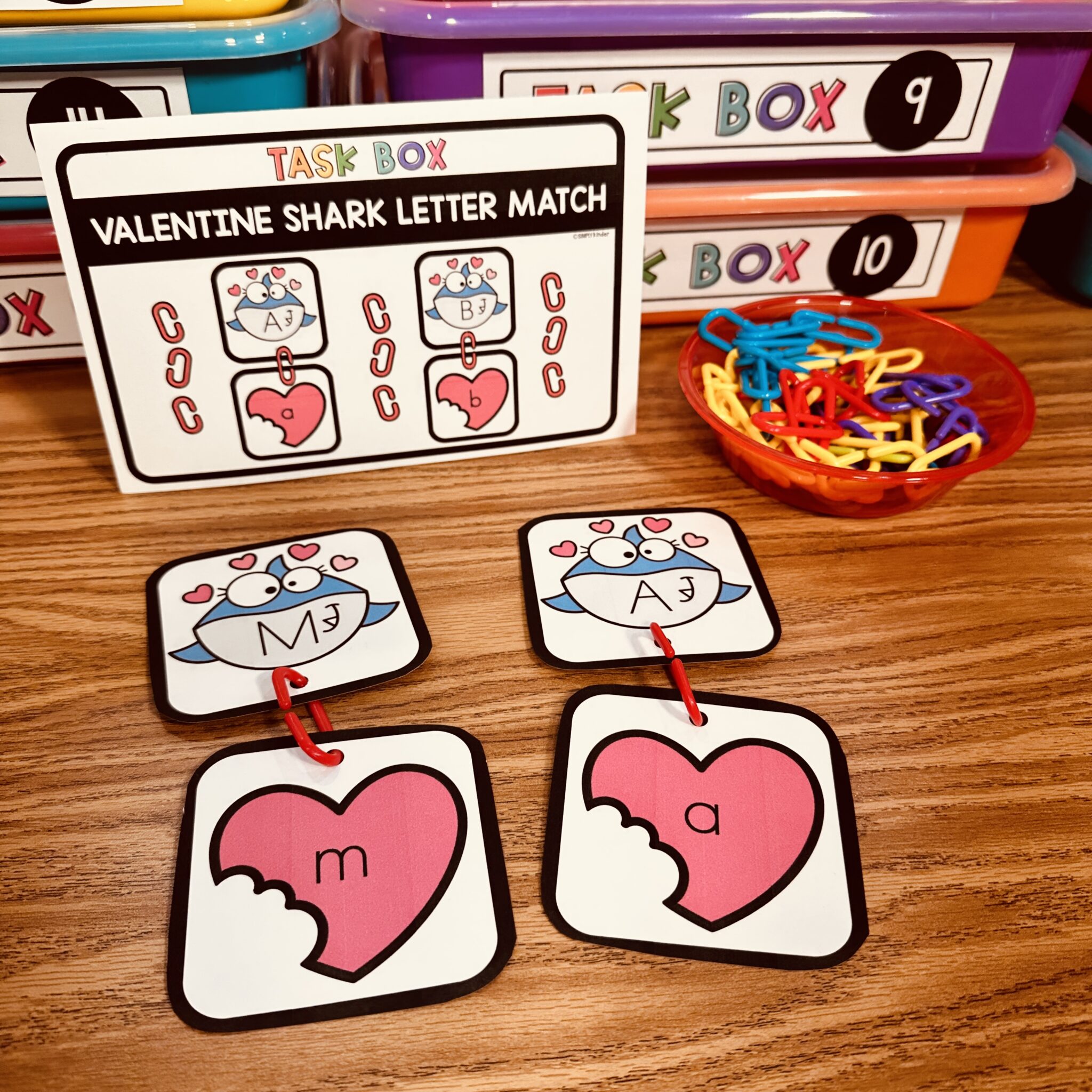 Valentine Shark Uppercase and Lowercase Letter Match Morning Bins/Task ...