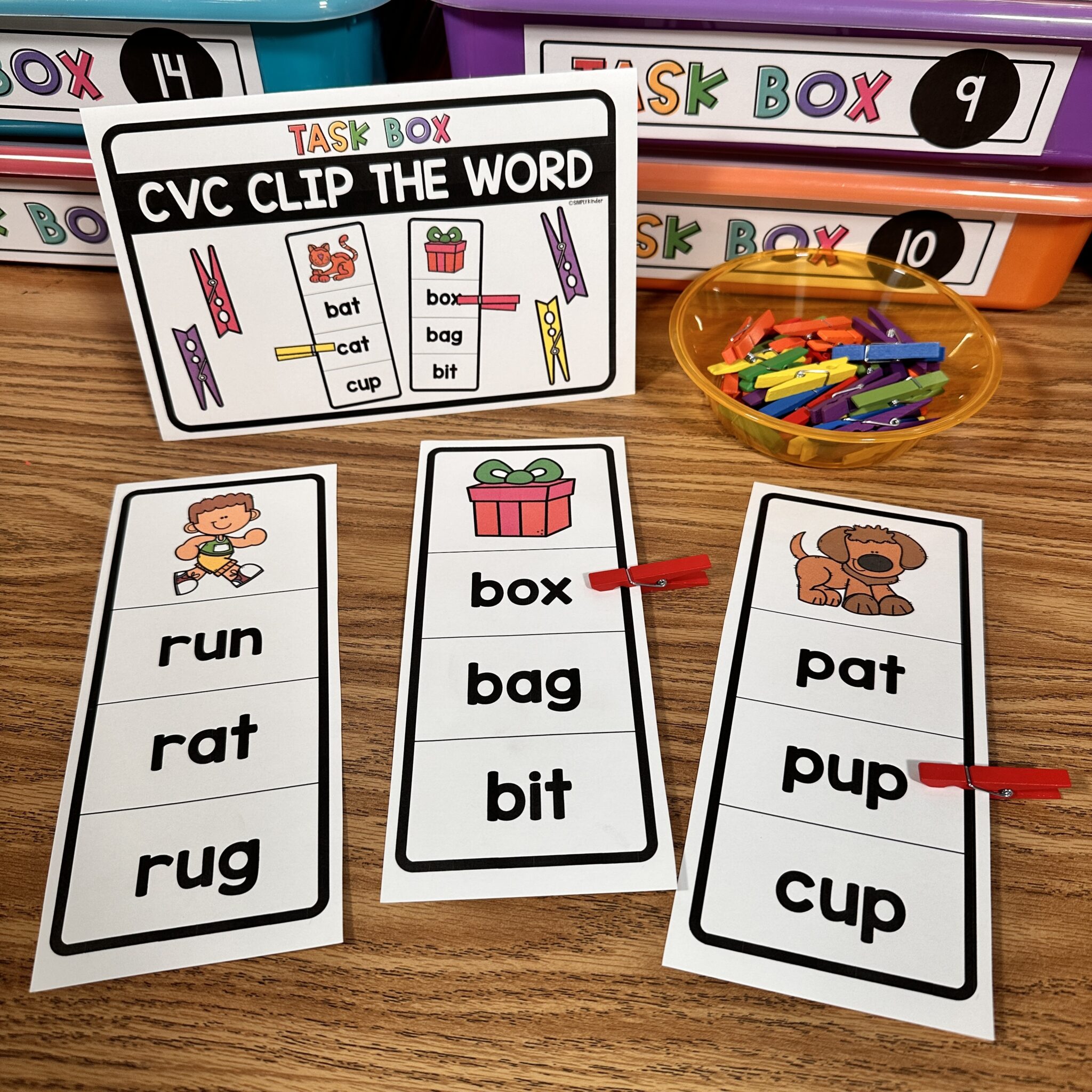 CVC Clip the Word Morning Bins/Task Boxes - Simply Kinder + Printable ...