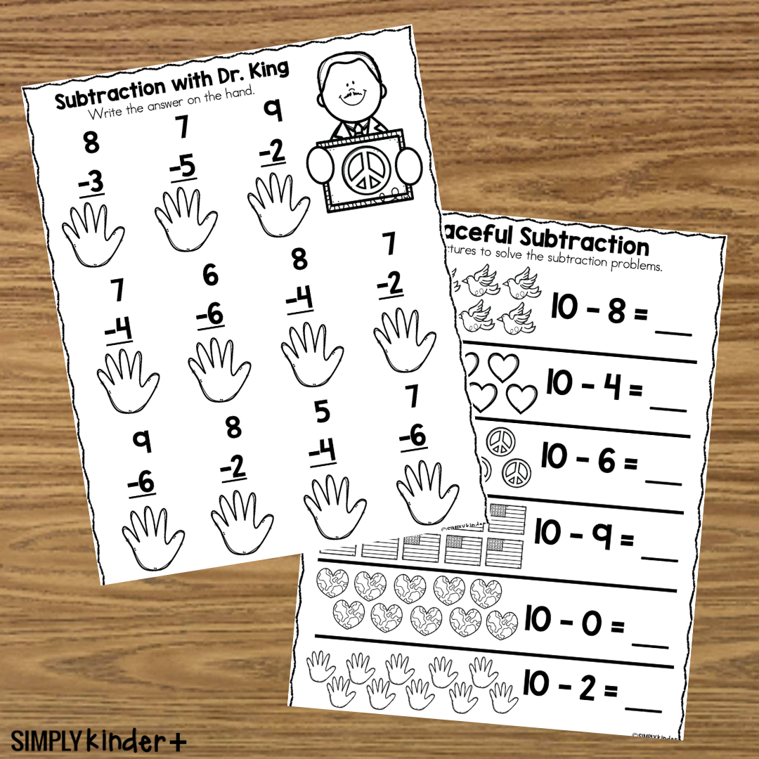 Martin Luther King Subtraction Printables - Simply Kinder + Printable ...