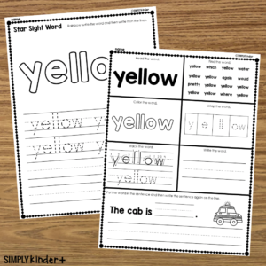 Yellow - Sight Word Printable Activities - Simply Kinder + Printable ...
