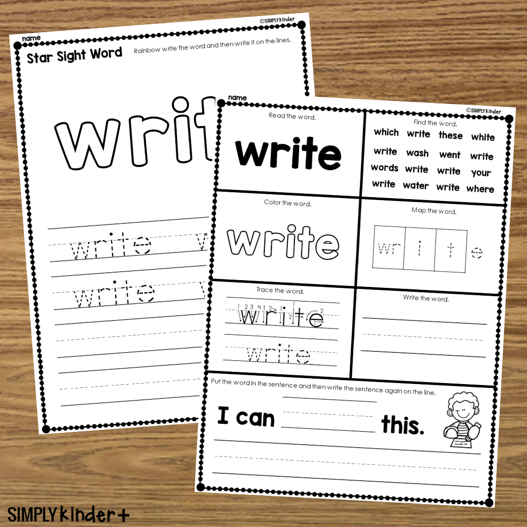 Write - Sight Word Printable Activities - Simply Kinder + Printable ...