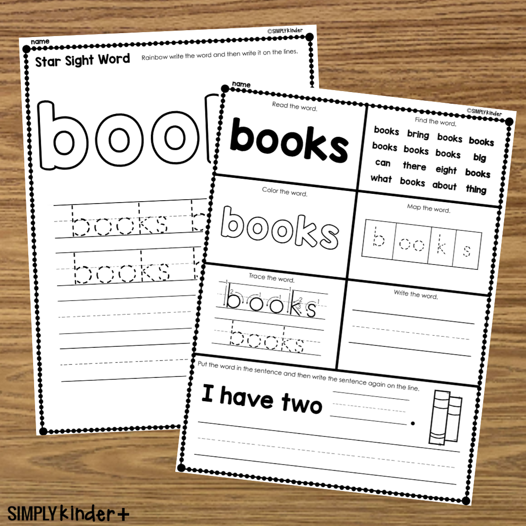 Books - Sight Word Printable Activities - Simply Kinder + Printable ...