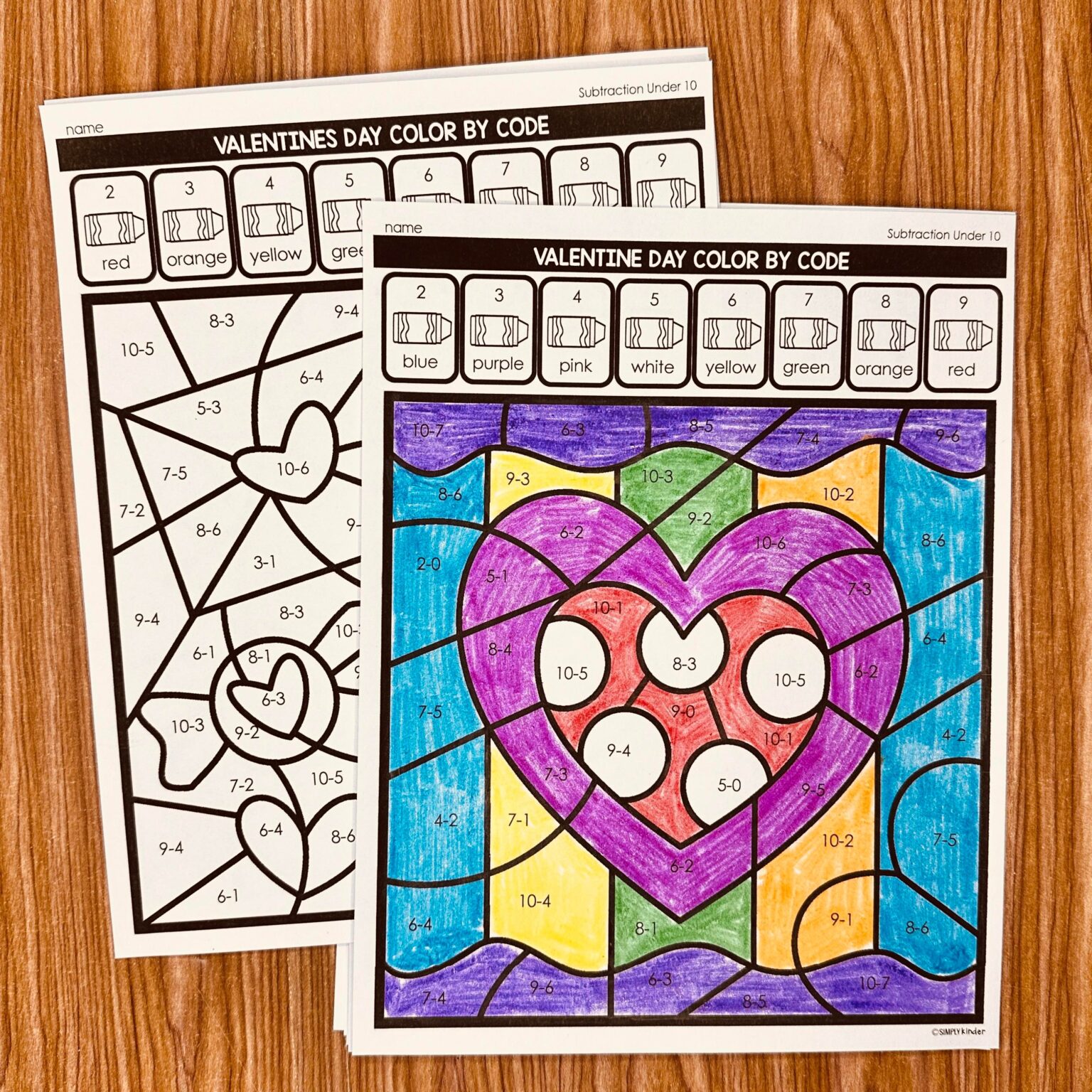 Valentine's Day Subtraction Color By Code - Simply Kinder + Printable ...