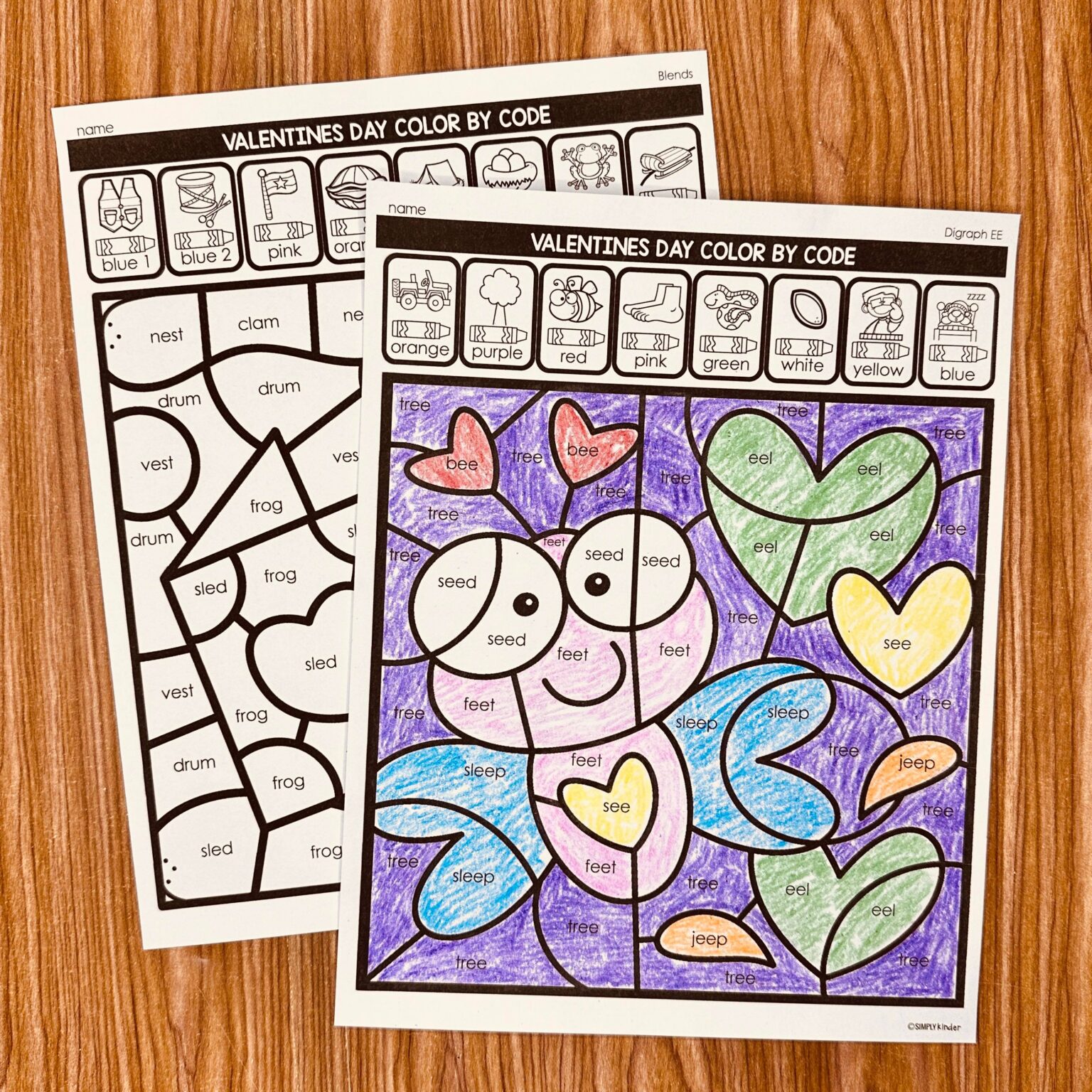 Valentine's Day Blends & Digraphs Color By Code - Simply Kinder ...