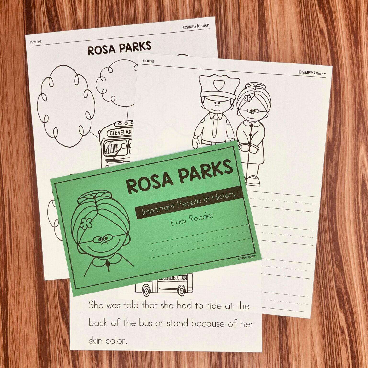 Rosa Parks Easy Reader & Activities - Simply Kinder + Printable Membership