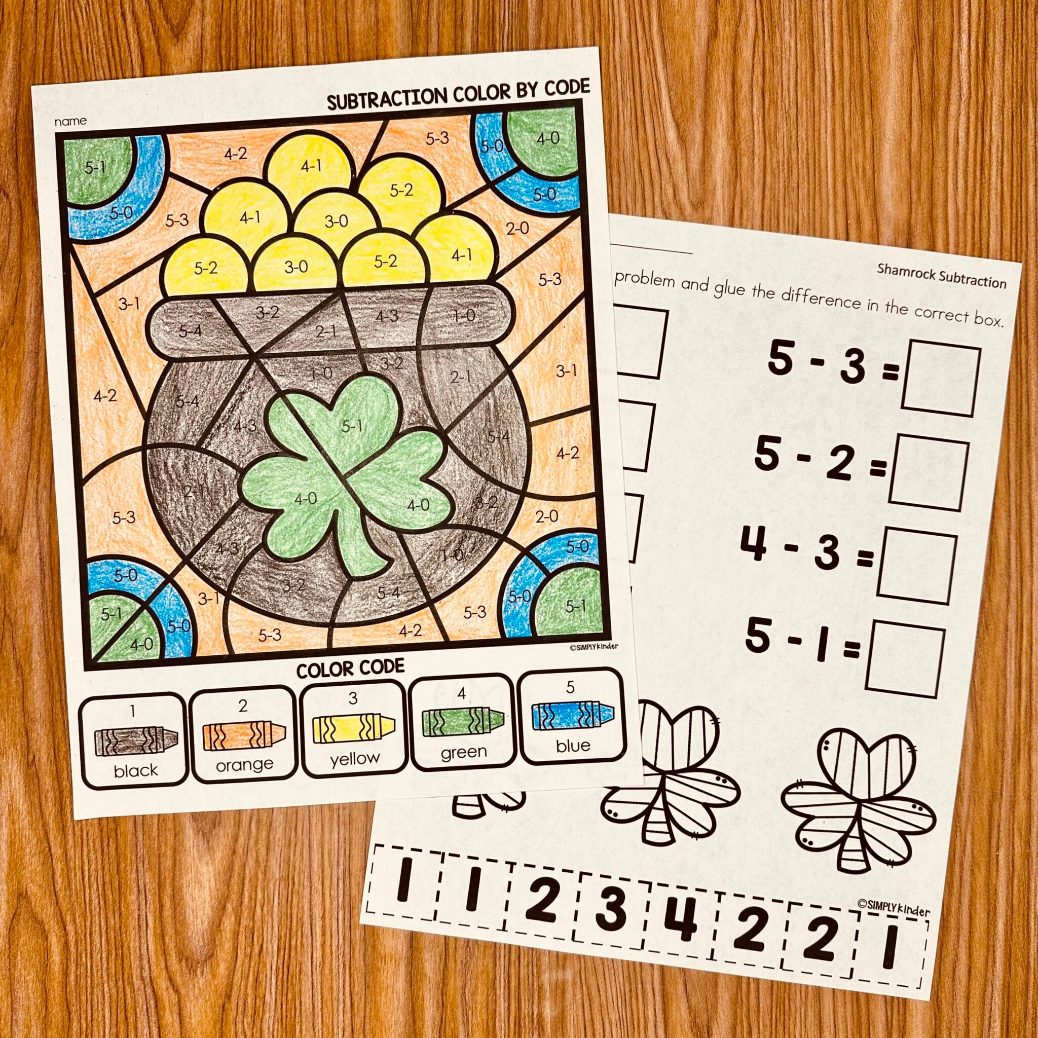 March Subtraction Printables - Simply Kinder + Printable Membership
