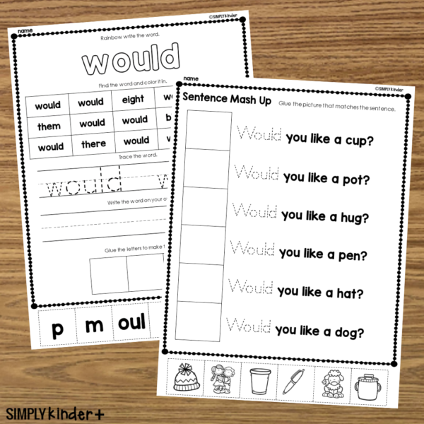 Would - Sight Word Cut & Glue Activities - Simply Kinder + Printable ...