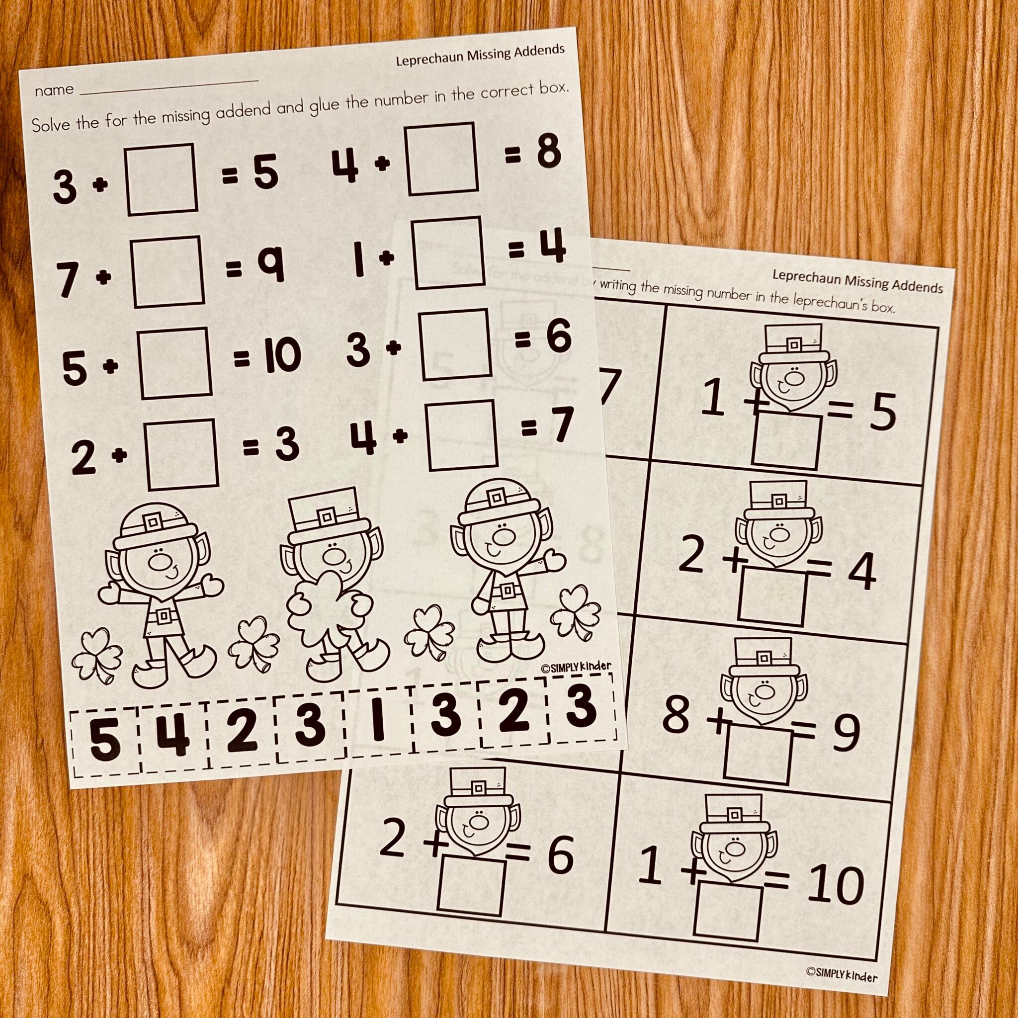 Leprechaun March Missing Addend Printable - Simply Kinder + Printable ...