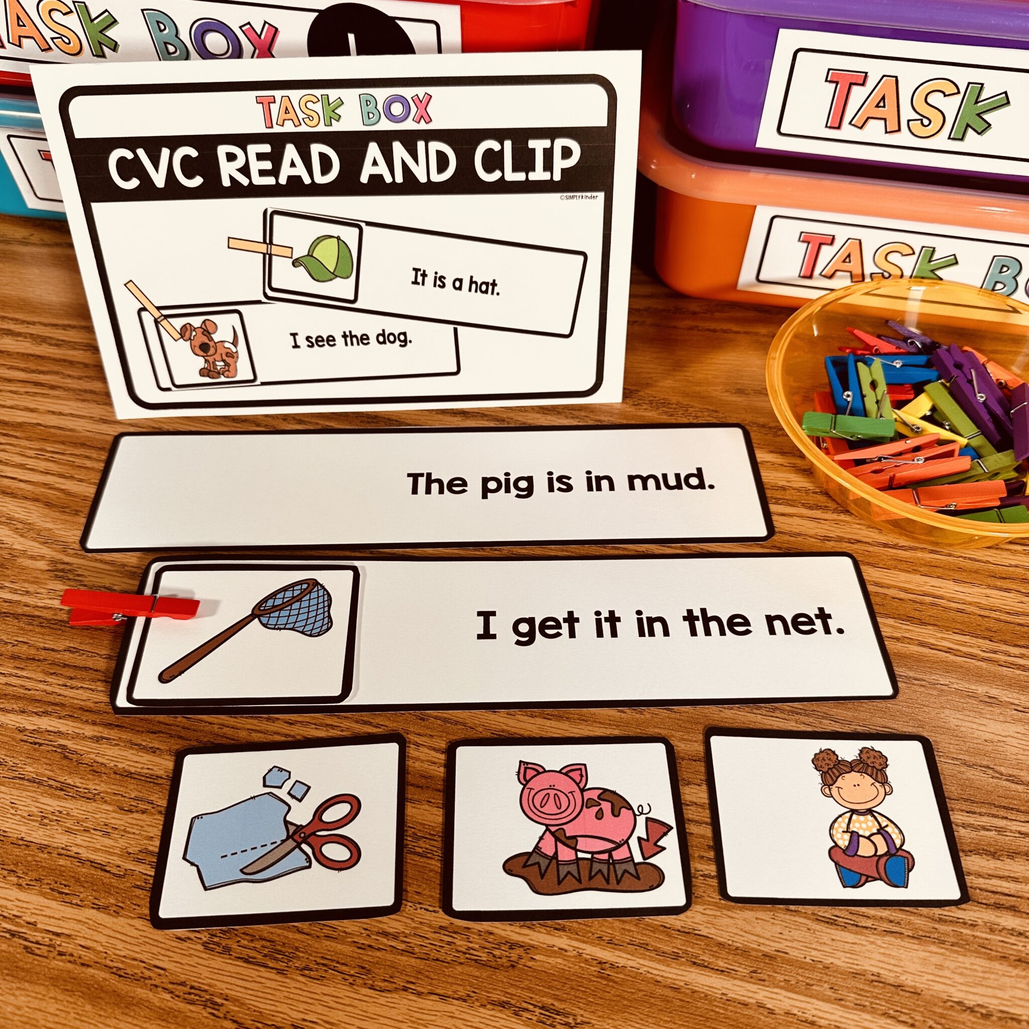 CVC Read and Clip Sentences Morning Bins/Task Boxes - Simply Kinder ...