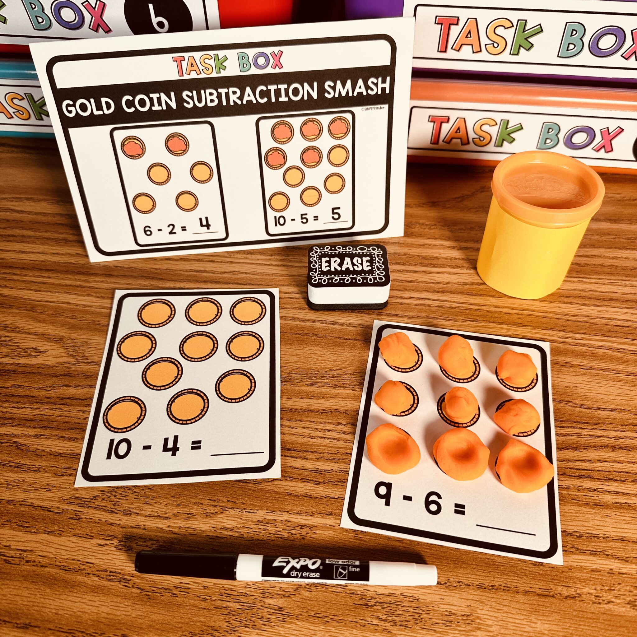 Gold Coin Subtraction Smash Morning Bins/Task Boxes - Simply Kinder ...