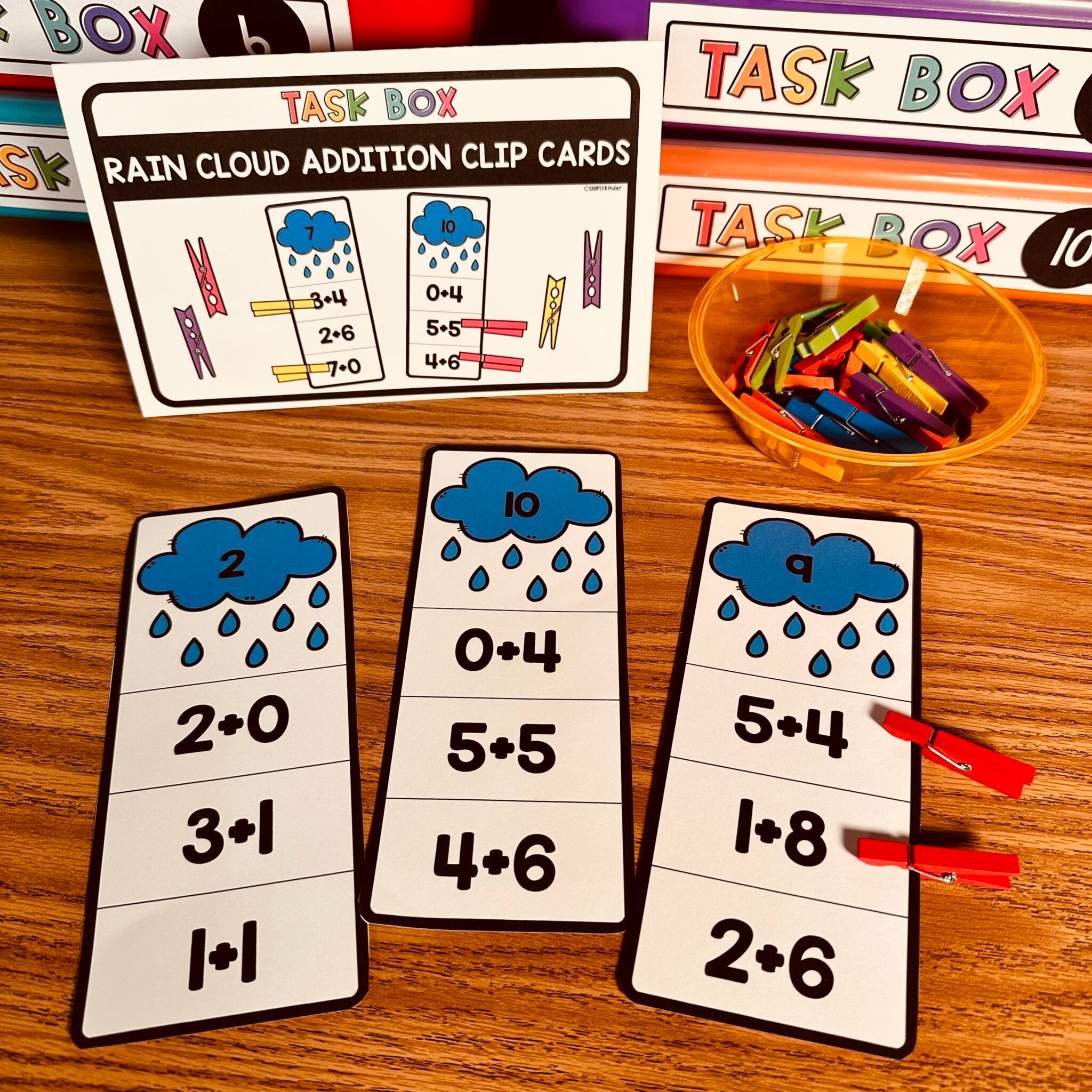 Rain Cloud Addition Clip Cards Morning Bins/Task Boxes - Simply Kinder ...