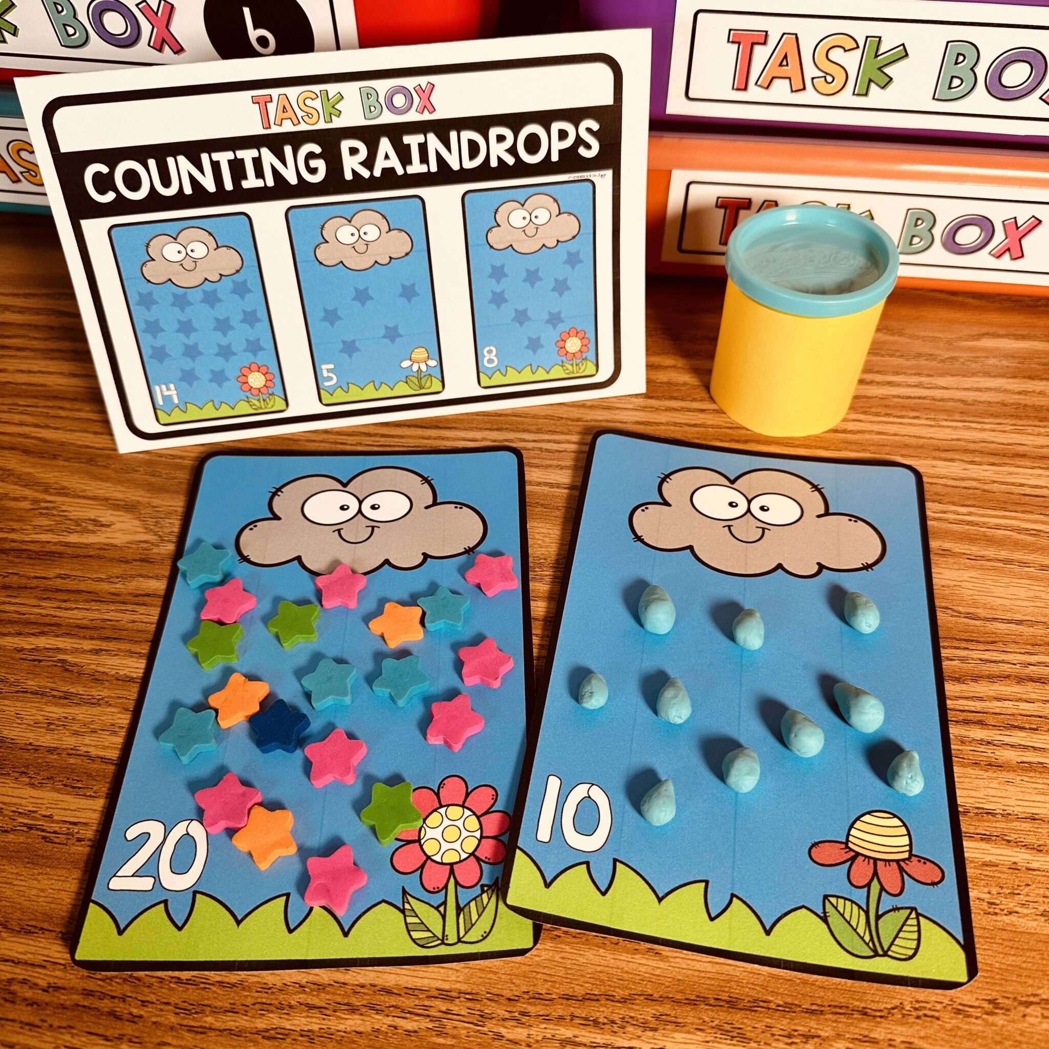 Counting Raindrops Morning Bins/Task Boxes - Simply Kinder + Printable ...