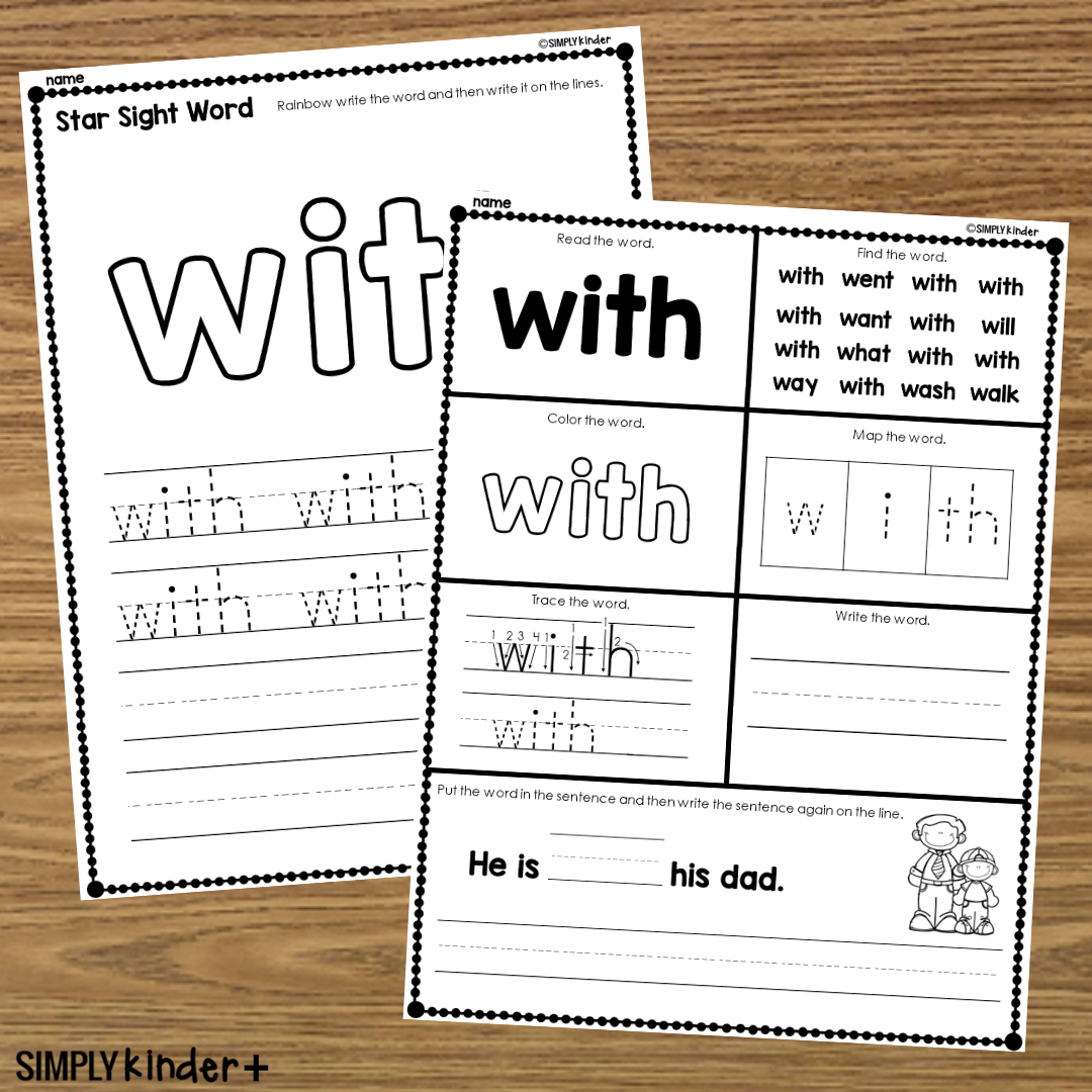 With - Sight Word Printable Activities - Simply Kinder + Printable ...