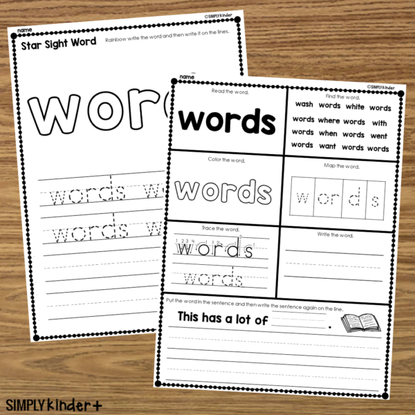 Words - Sight Word Printable Activities - Simply Kinder Plus