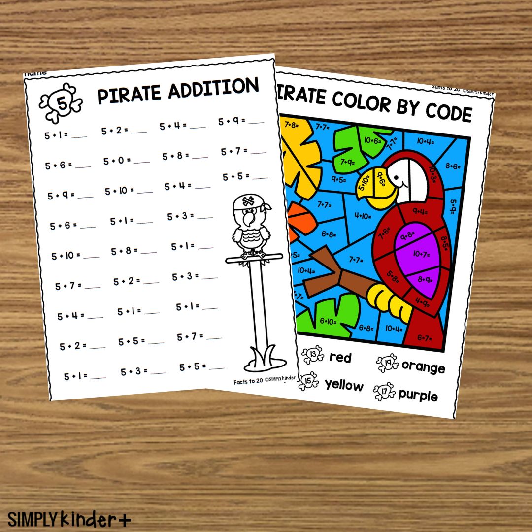 Addition Sums to 20 - Pirate Math Fact Fluency - Simply Kinder ...