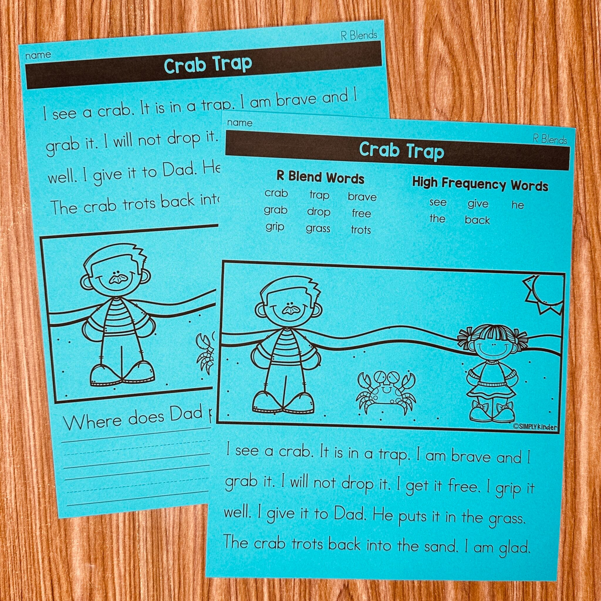 Crab Trap: R Blends Quick Reading Fluency & Comprehension - Simply ...