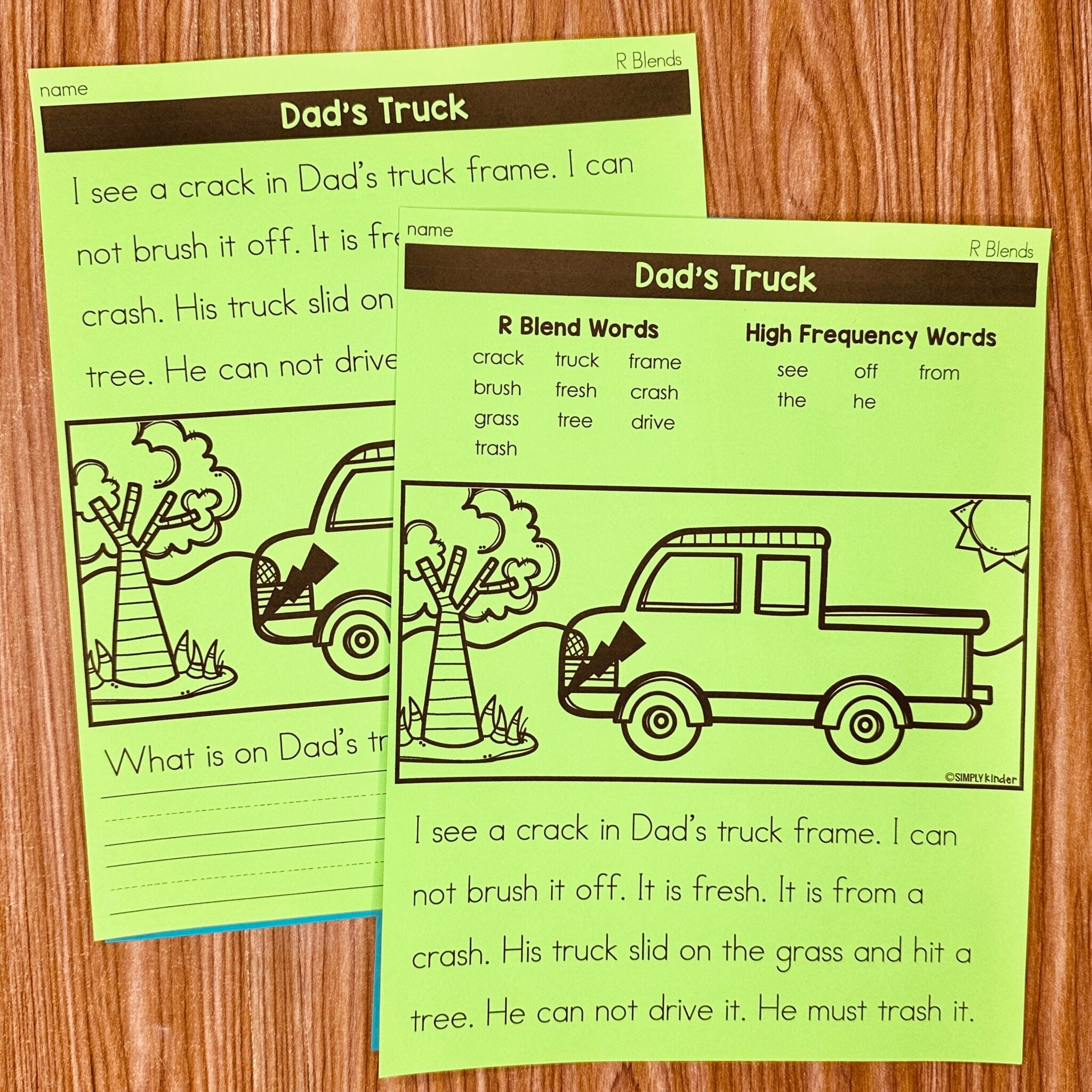 Dad's Truck: R Blends Quick Reading Fluency & Comprehension - Simply ...