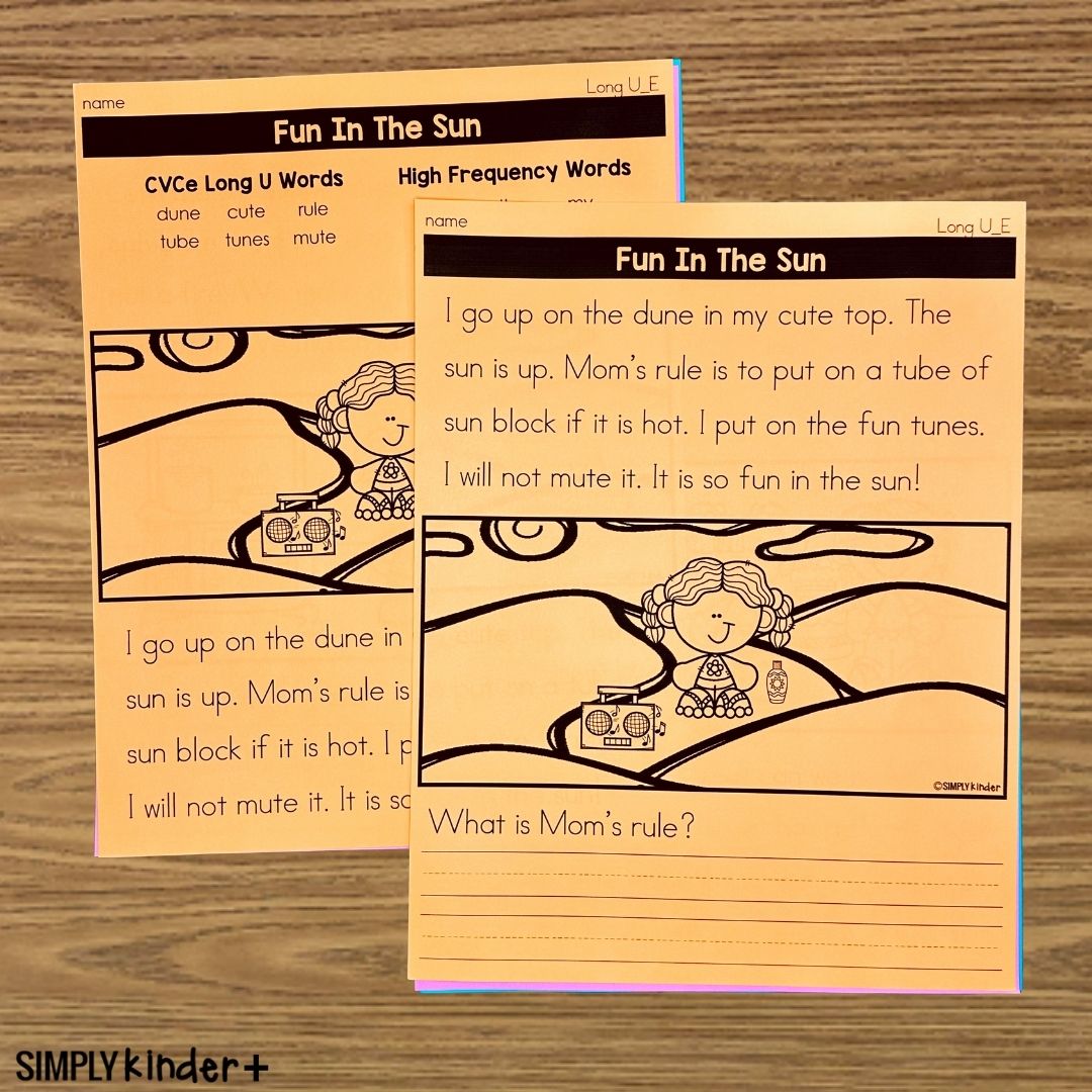 Fun in the Sun: CVCe Long Vowel U Quick Reading Fluency & Comprehension ...