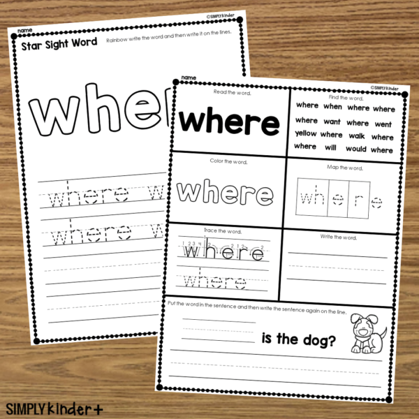 Where - Sight Word Printable Activities - Simply Kinder + Printable ...