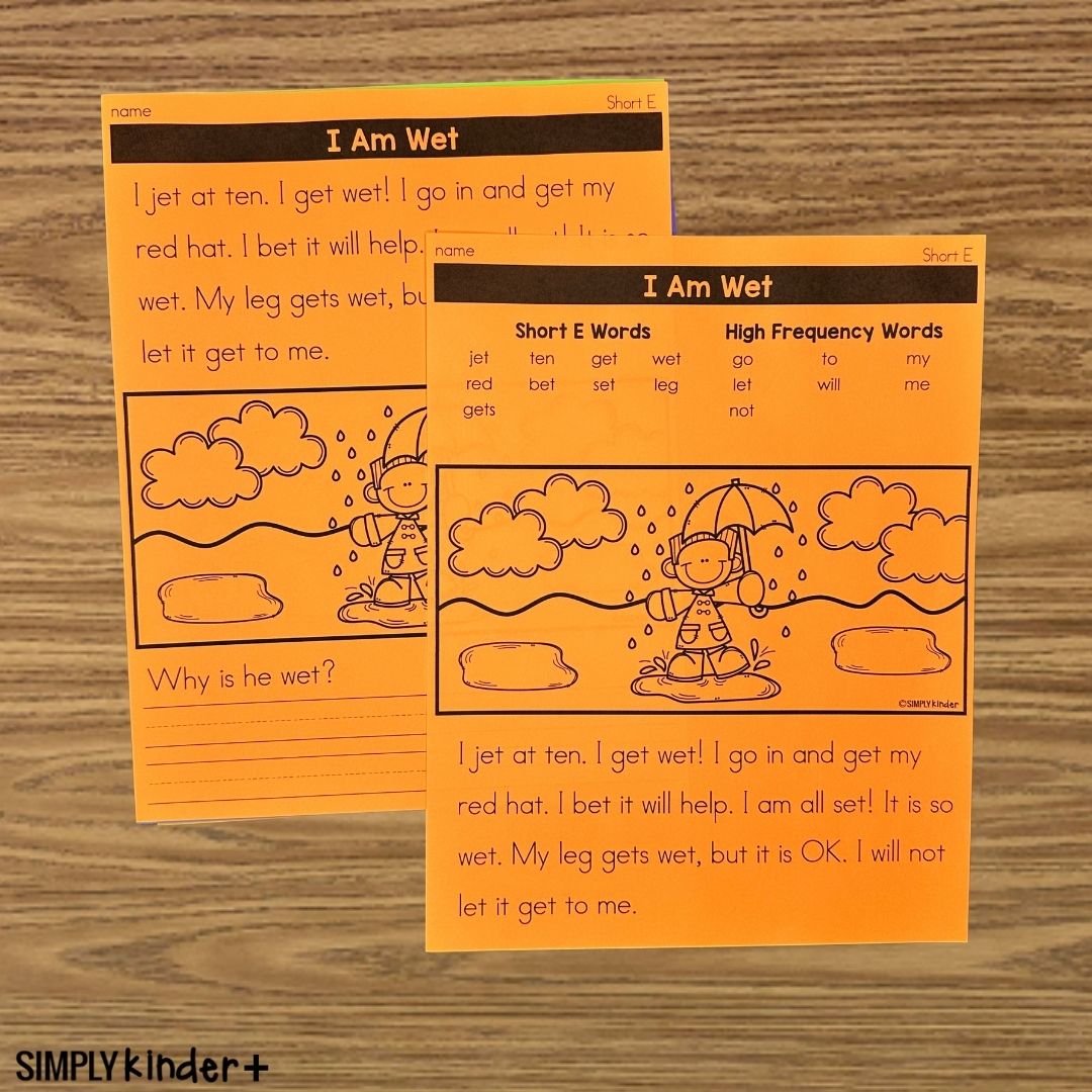 I Am Wet: CVC Short Vowel E Quick Reading Fluency & Comprehension ...