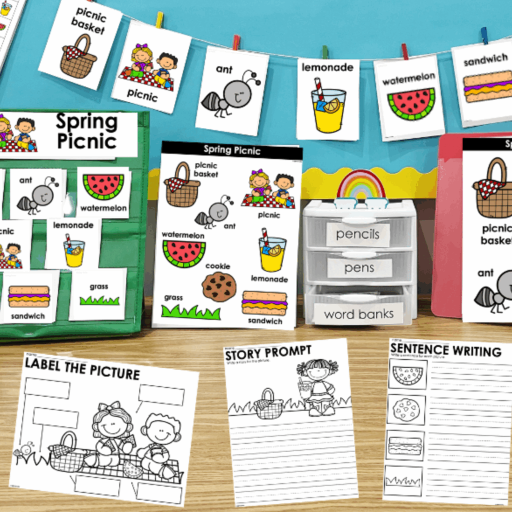 Spring Picnic Word Bank Writing Center - Simply Kinder + Printable ...