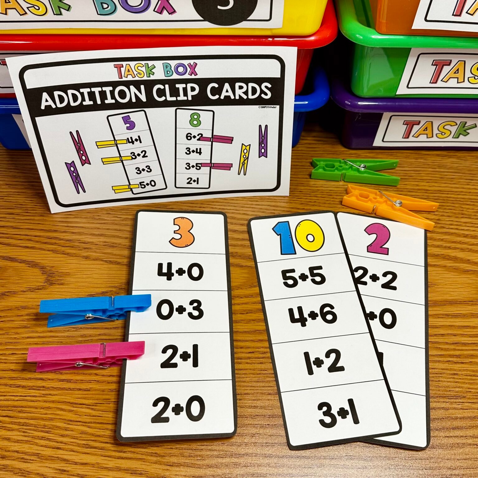 Addition Clip Cards Morning Bins/Task Boxes - Simply Kinder + Printable ...