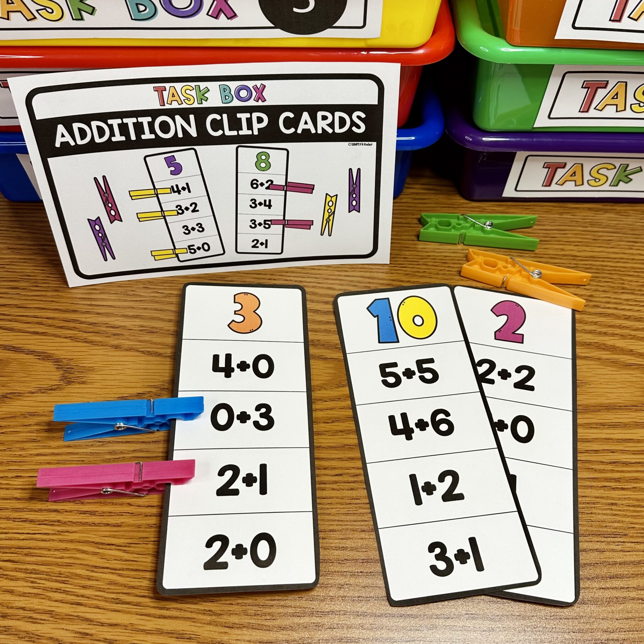 Addition Clip Cards Morning Bins/Task Boxes - Simply Kinder + Printable ...