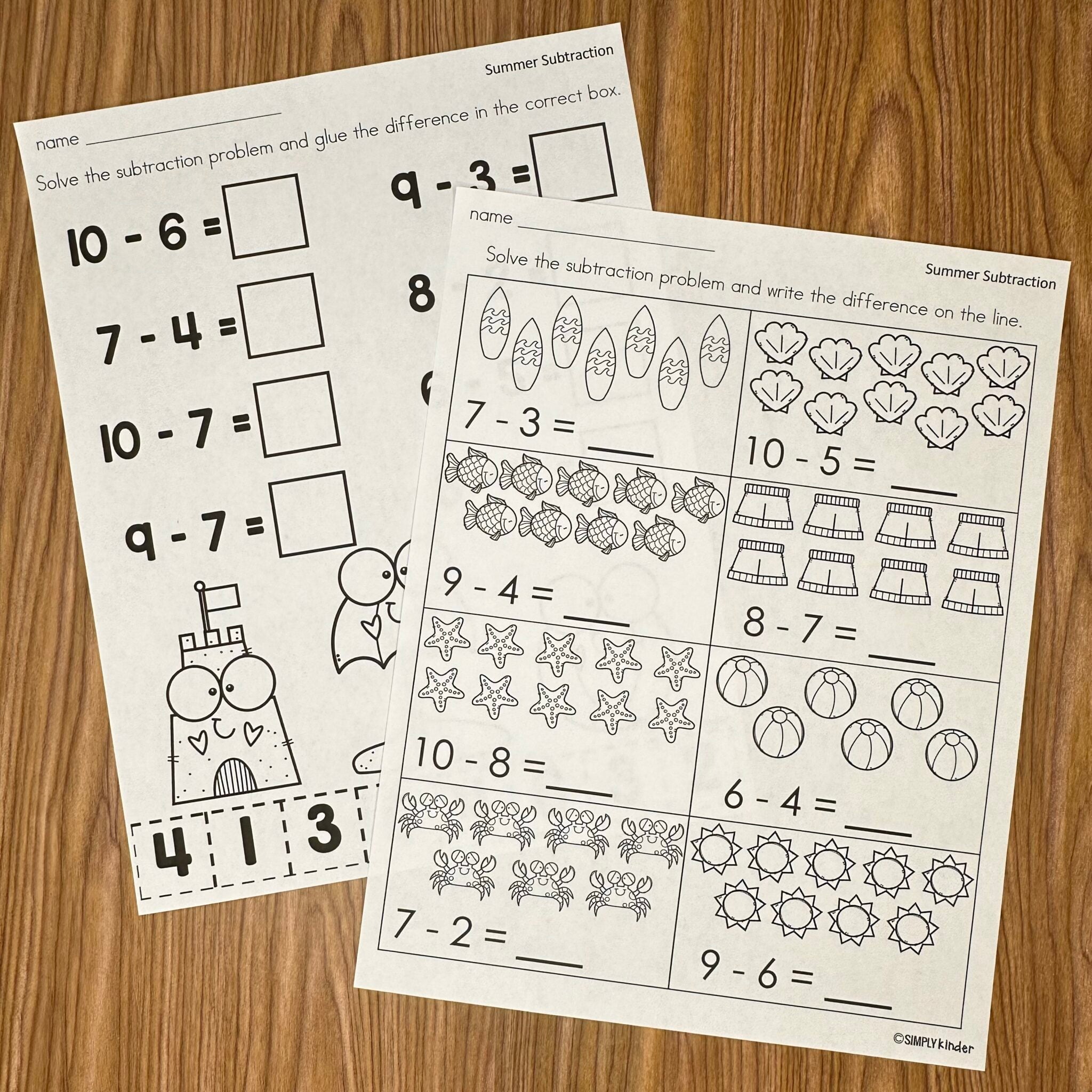 May Summer Subtraction Printable - Simply Kinder + Printable Membership