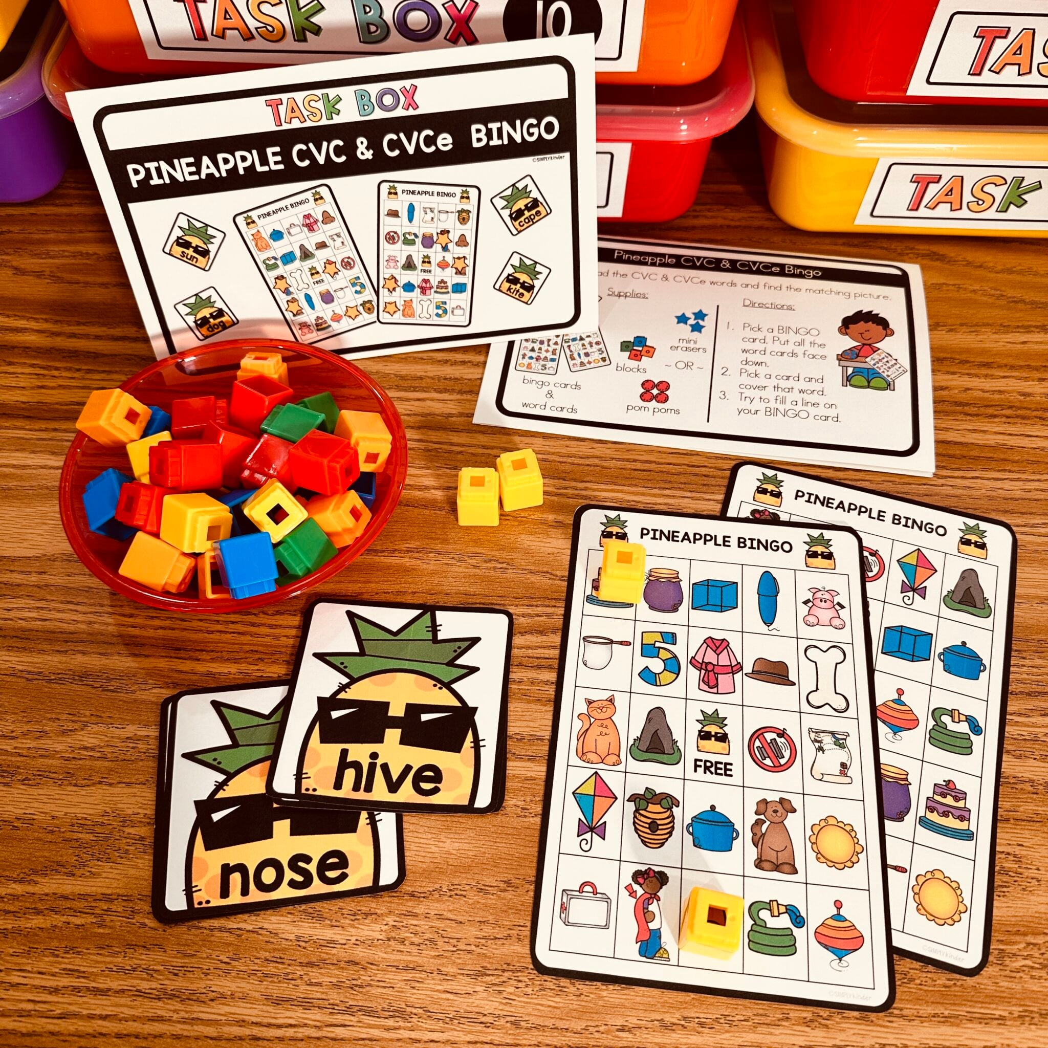 Pineapple CVC/CVCe Bingo Morning Bins/Task Boxes - Simply Kinder ...
