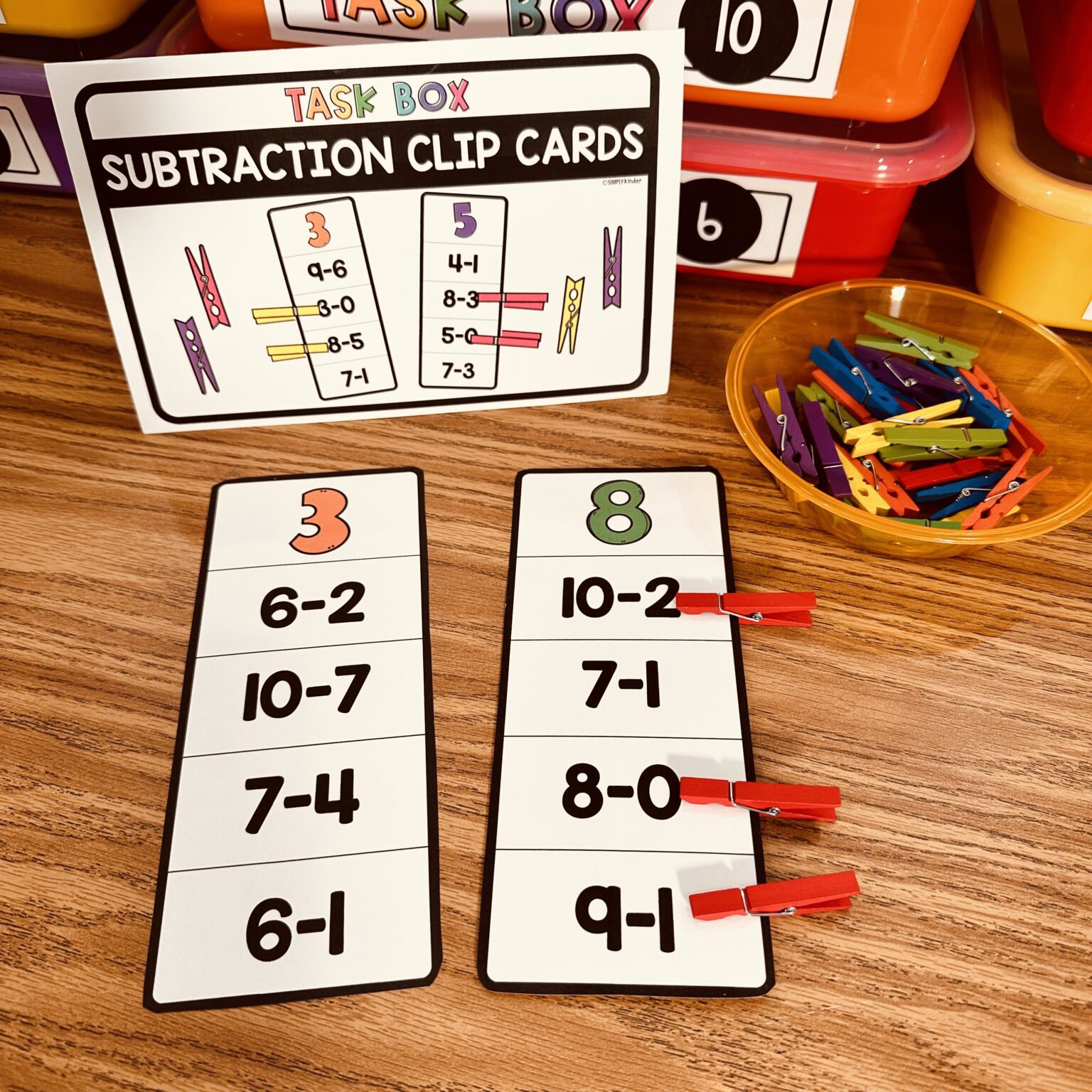 Subtraction Clip Cards Morning Bins/Task Boxes - Simply Kinder ...
