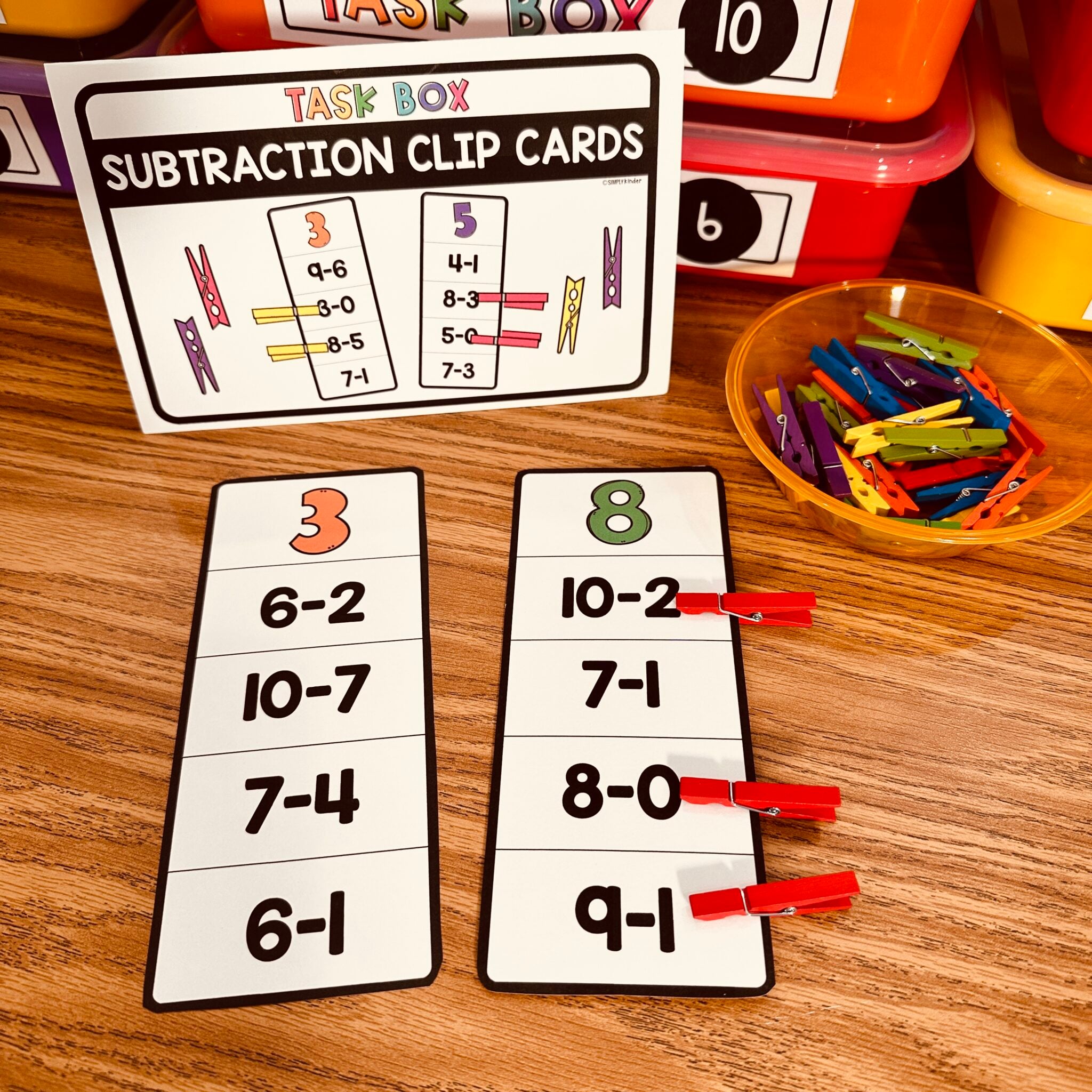 Subtraction Clip Cards Morning Bins/Task Boxes - Simply Kinder ...