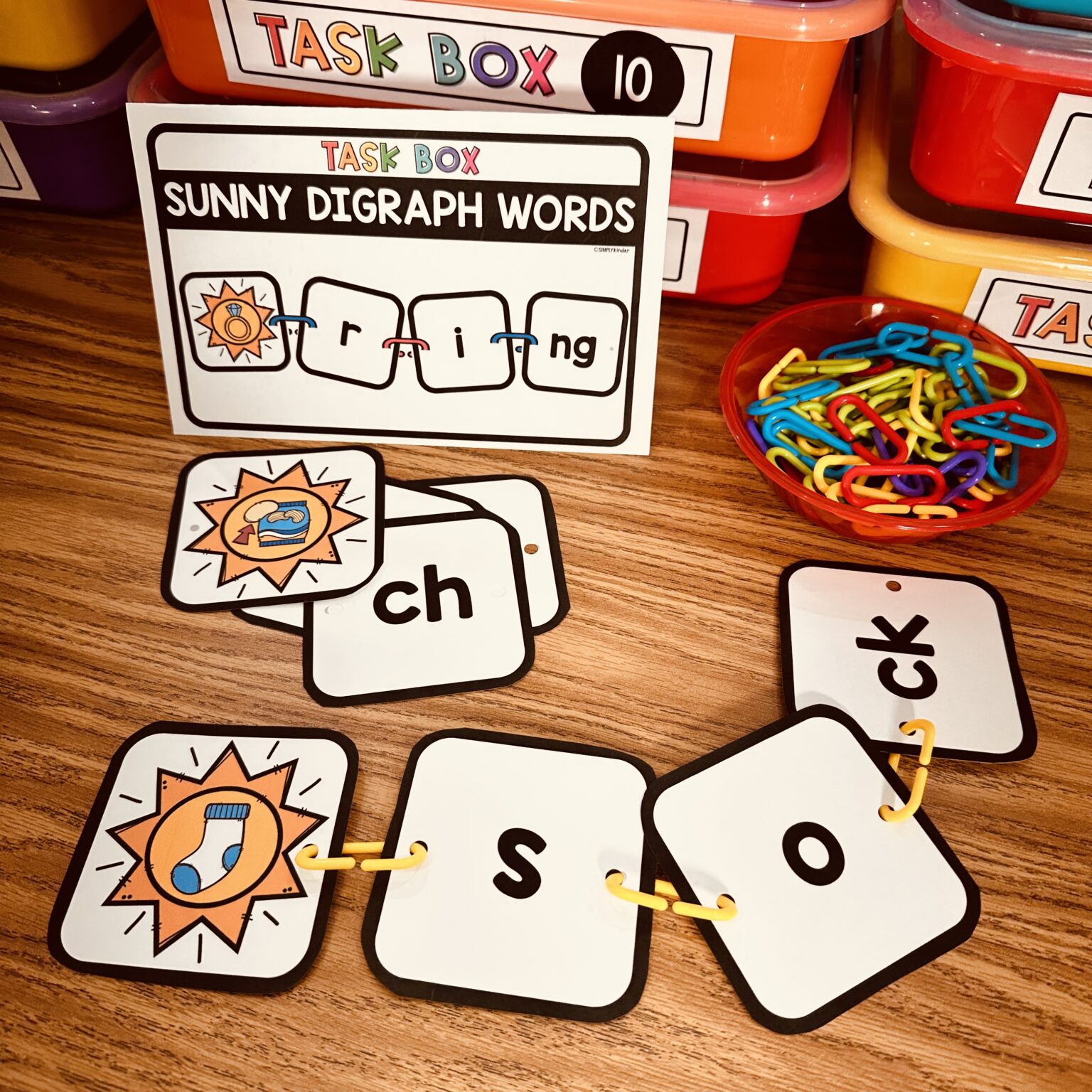 Sunny Digraph Linking Words Morning Bins/Task Boxes - Simply Kinder ...