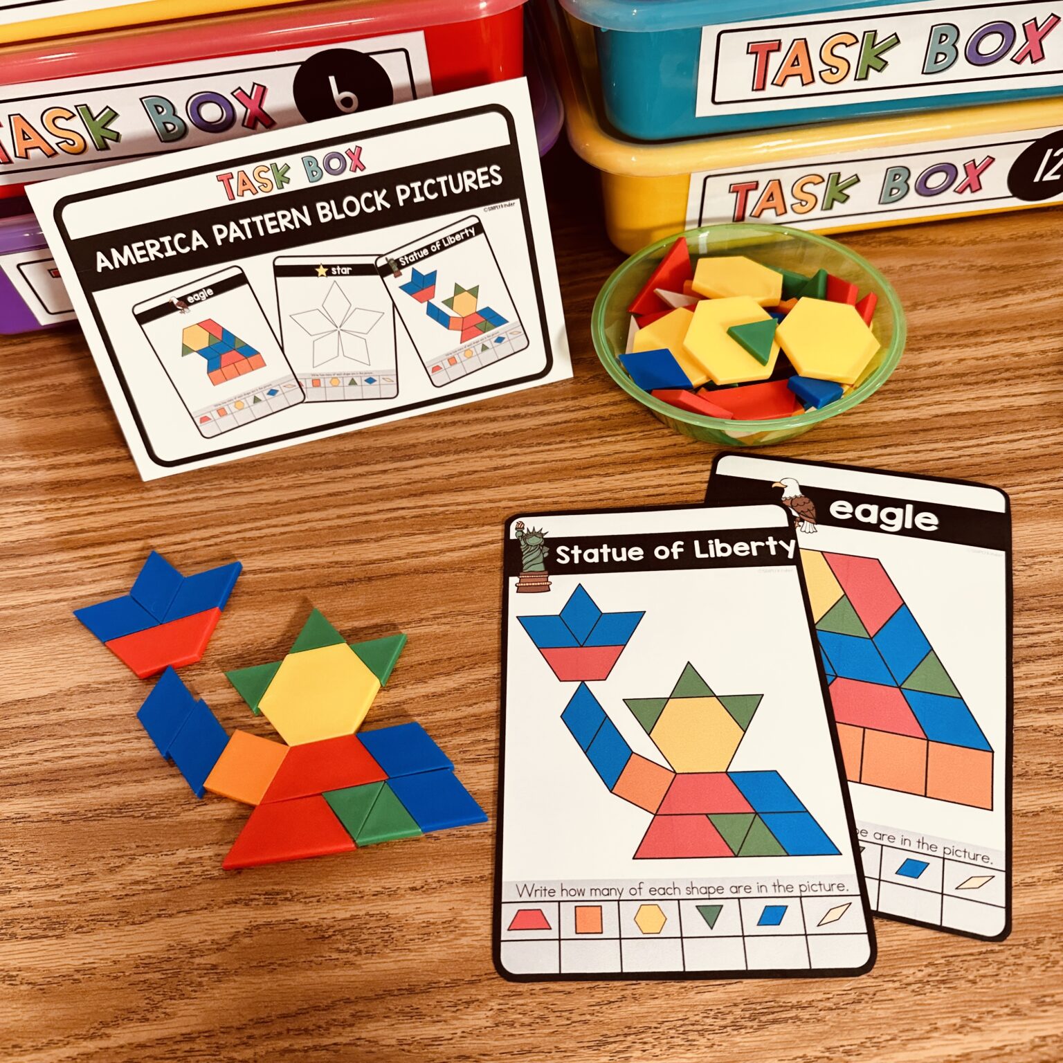 America Pattern Block Pictures Morning Bins/Task Boxes - Simply Kinder ...